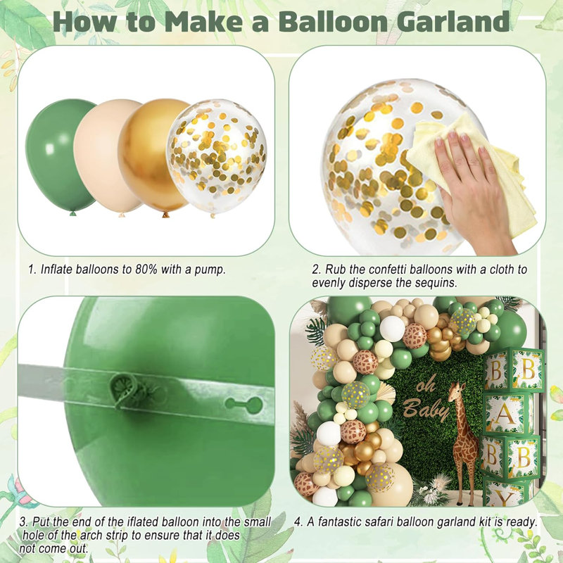 The Holiday Aisle® Safari Balloons Garland Arch Kit with 4Pcs Sage Green,Party Supplies | Wayfair